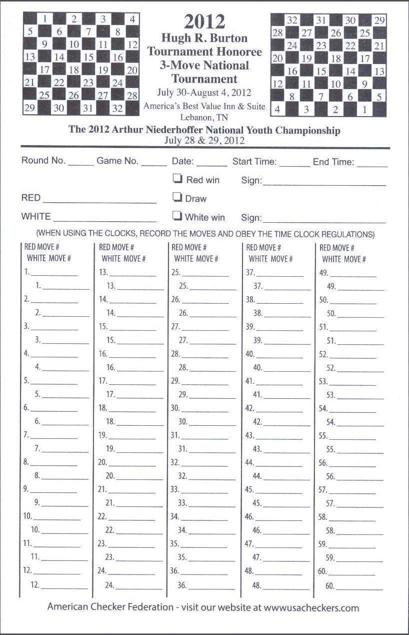Official Players Game Recording Sheets: